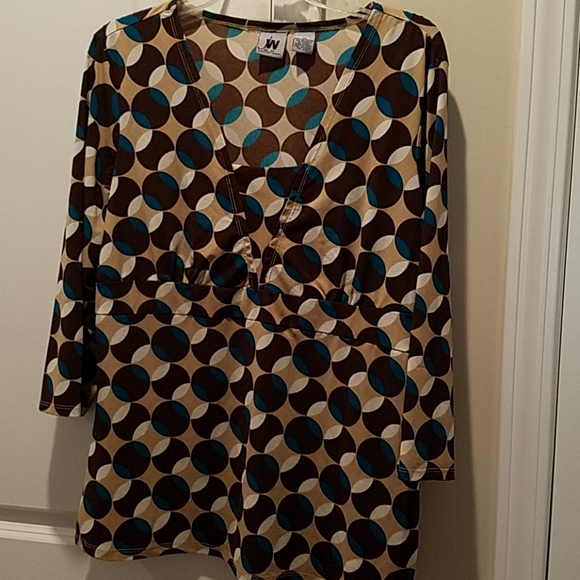 Junction West | Tops | Junction West Brown Tan And Blue Polka Dot Top ...